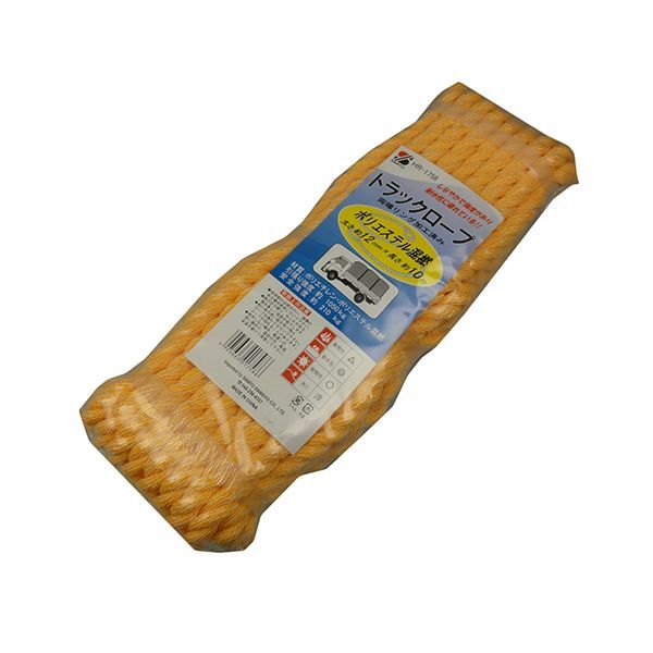 【商品説明】【用途】シート止等・荷物の固定。【機能・特徴】両端リング加工済みです。【仕様】●サイズ(約)：太さ12mm×長さ10m。●引張強度：約1050kg。●安全強度：約210kg。【材質】●ポリエチレン。●ポリエステル混撚。資材 運送...