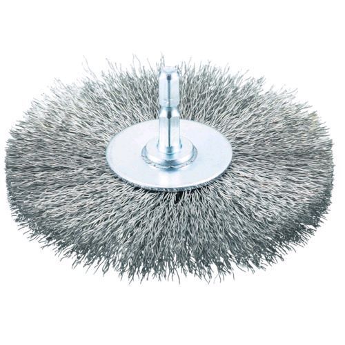【特長】●ブラシ形状が円盤型で、外側に向かって放射状に毛が植わっています。●電動インパクトドライバーで使用するため、ワンタッチで取り外しができます。●ステンレス線なので金属面などにサビが出にくいです。【用途】●金属面などのバリ取り、研磨、洗...