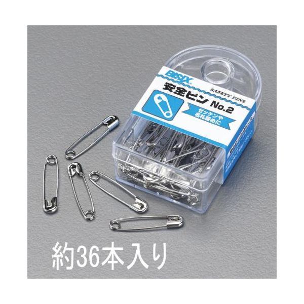 ●ケースサイズ…43(W)×72(D)×23(H)mm●全長…27mm●重量(ケース含む)…29g●色…シルバー（ニッケルメッキ）●抜き差しがスムーズにでき、衣類にキズをつけにくい安全ピンです。●入数は約36本入りです。