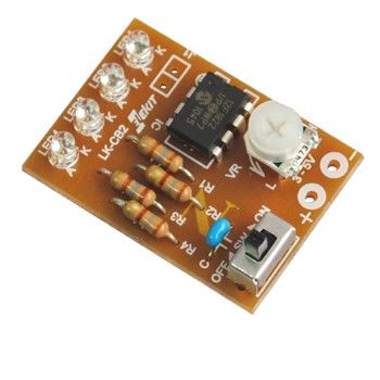 【商品説明】LEDが流れる方向を選べてスピードを簡単調節できる、LED点灯基板キットです。■赤色LED（&phi;3mm)が4個付属しています。■組み込みしやすい小型基板です。■違う発光色のLEDに交換できます。4つのLEDを順番に点灯可能...