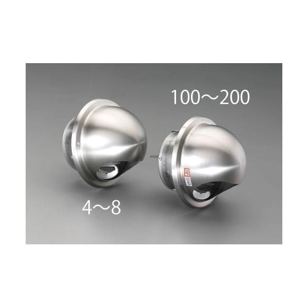 ●外壁用●自然給排気口●材質…本体・防虫網：SUS304、フード：SUS316●仕上…ヘアーライン●防虫網（12メッシュ）付●換気量を損なうことなく、雨、雪の侵入を防ぐフード付のガラリです。●適合パイプ径…99〜111mm●防火ダンパー付●...