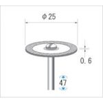 ナカニシメーカーお問い合わせ：0289-64-3280【特長】●研削砥粒の突き出し量が大きく、研削性に優れています。【仕様】●粒度(#)：140●刃径(mm)：25●刃長(mm)：0.6●軸径(mm)：3●全長(mm)：47●最高使用回転数...