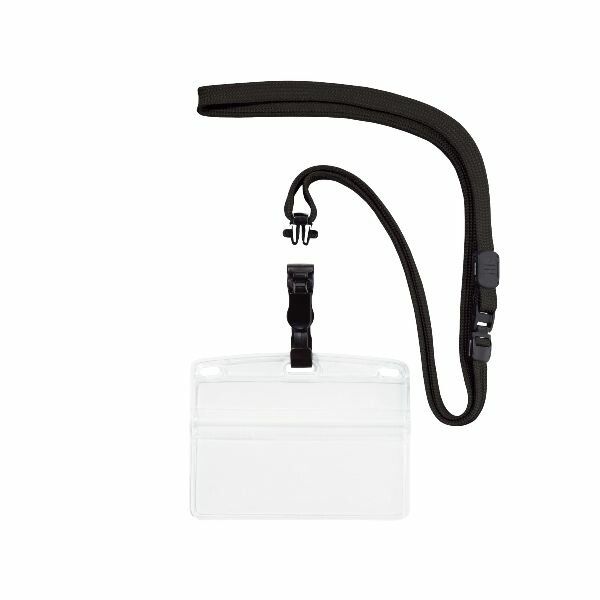 ●ワンタッチで取り外しができる脱着式で、タッグ名札としても使用できます。名札用ケースはチャック式で水やホコリが入りにくい。●安全装置、長さ調整付●入数：10枚●ひも：再生PET/ケース：再生ポリオレフィン●ひも：長さ約90cm/幅約10mm...