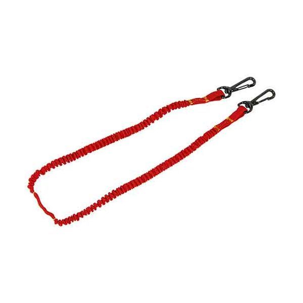 【用途】工具などの落下・紛失防止。【機能・特徴】道具、工具などの落下・紛失防止に使用します。伸縮で衝撃を吸収します。【仕様】●色：赤。●使用荷重：1kg以下。●自然長：730mm。●最大伸長：1450mm。●金具：亜鉛鋳物。●ロープ：ポリエ...