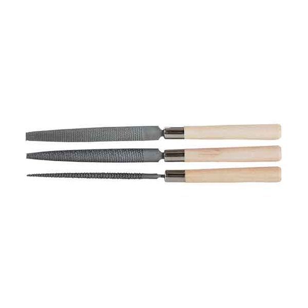 【用途】木を中心とする木工の小さな細工研削・研磨作業。【機能・特徴】木を中心とする木工の小さな細工に使用します。【仕様】●3本組。●全長：200mm。●日本製。●木柄。●鬼目。●柄：木。●セット内容：丸・半丸・平。【注意事項ほか】ヤスリ本体...