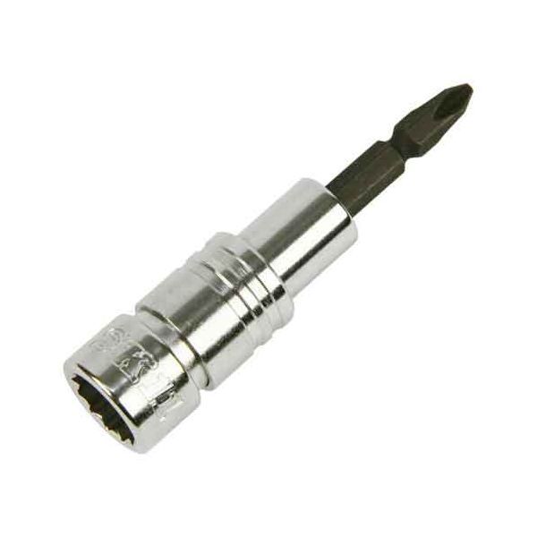 【用途】六角ボルト・ナットの締付け、緩め作業。【機能・特徴】お手持ちの110mm以上のビットと組み合せてスライドさせれば2サイズボックスドライバーとして使用できます。駆動軸差替え式を採用しているので、万一軸が折れてもお手持ちの75mm以上の...