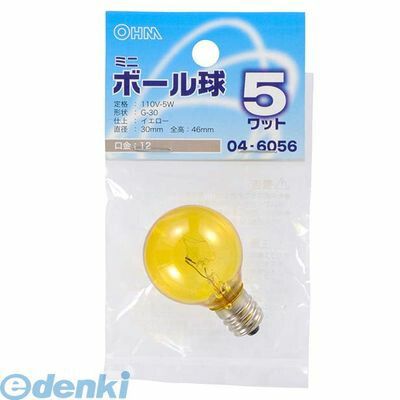 ●透明カラーによりキラリと輝きが見えます。●装飾、電飾用に使用されます。●定格：110V−5W●形状：G−30●口金：E12●色：イエロー●直径30×長さ46mm≪G−30（径30mm）タイプ、G−25（径25mm）タイプのミニボール球ライ...