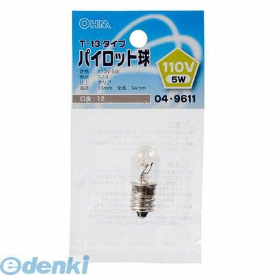 ●配電盤、開閉装置の信号用、表示用として使用されています。●定格：110V−5W●形状：T−13●口金：E12●色：クリア●直径13mm×長さ34mm4971275496118