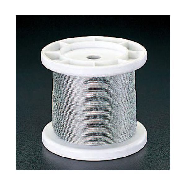 ●材質…SUS304●長さ…100m巻●ワイヤー構成…7×7●ロープ径（線径）…1mm●切断荷重…75kg●重量…0.42kg●使用荷重は切断荷重の1/6です。●ドラムの色は異なる場合があります。