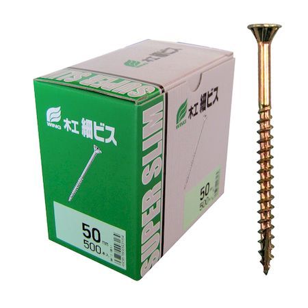 【商品説明】●軽くスムースな打ち込みと高い保持力を両立するコーススレッド細軸仕様。●施工性に優れ木割れを防止する先端先割カット付。●抑えが効き、しっかり沈むツバ付フレキ頭。●材質　鉄●表面処理　クロメート●木工細ビス　＜箱入＞　3.3×45mm