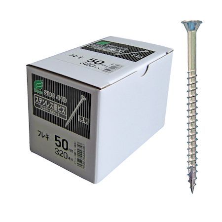 【商品説明】●強度に優れたステンレスSUS410を採用した細ビス（スリムビス）。●軽くスムースな打ち込みと高い保持力を両立するコーススレッド細軸仕様。●施工性に優れ木割れを防止する先端先割カット付。●しっかり抑え、沈む、ツバ付フレキ付頭。●...