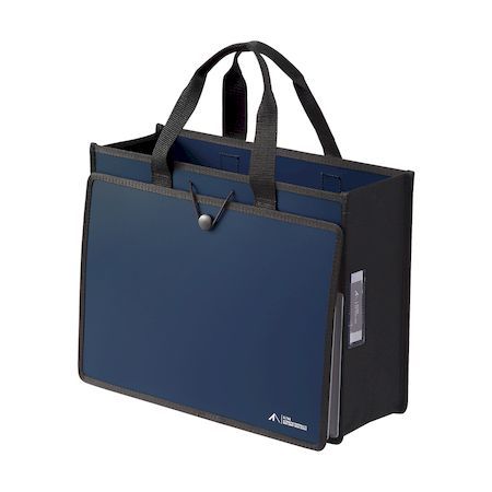 【商品説明】折りたたみ式のP.P.製ツールバッグ。書類整理に便利なジャバラポケット付き。クリヤーホルダーや書類収納に便利なジャバラポケット（1仕切）付き。バッグの両サイドにはそれぞれ、ボトルが入るメッシュポケットとタイトル記入ができる見出し...