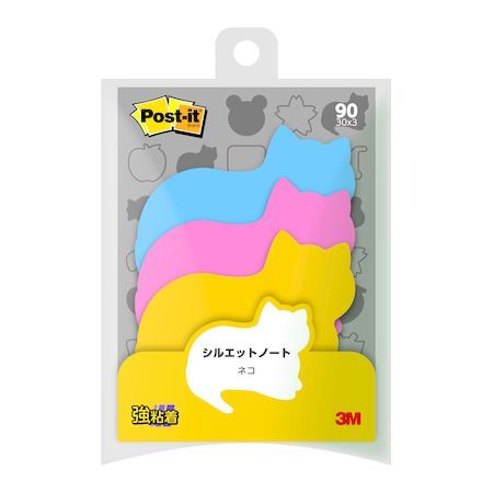 【商品説明】●52mm×69mm 30枚、3色・各1パッド、クリアケース●シンプルでかわいいシルエットデザインのポスト・イットR 強粘着付箋（ふせん）/粘着メモ。