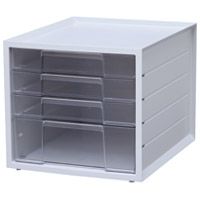 【商品説明】机上で有効活用できるシンプルなデザインのレターケースです。天板は書類やペン類が落ちにくい段差形状です。電話機なども置けて、有効活用できます。3段まで積み重ねが可能なので、床置きでも使えます。●引出し：浅型3段・深型1段●色：ホワ...