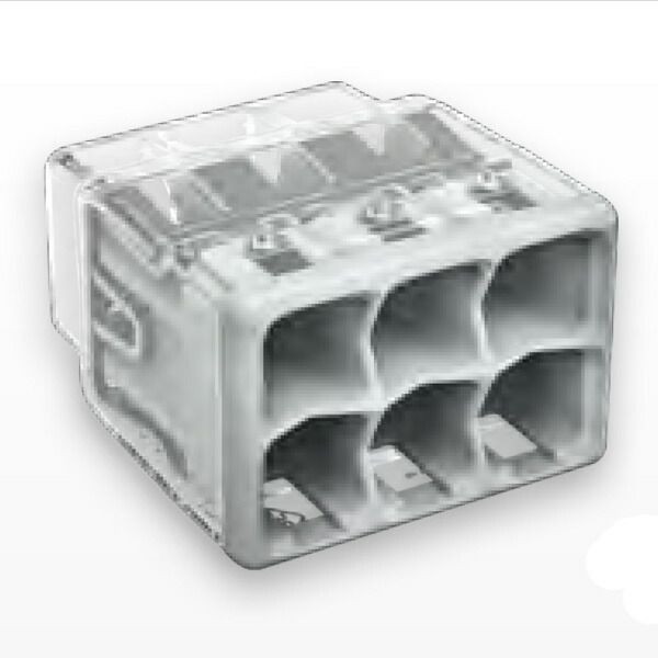 【商品説明】●外形寸法（W x D x H)mm：16.4 x 18.6 x 11.3●色：グレー●接続線数：6本●販売単位：1箱（50個入り）●定格：PSE適合　300V　20A　/JIS適合　450V　32A●適合電線サイズ：PSE適合...