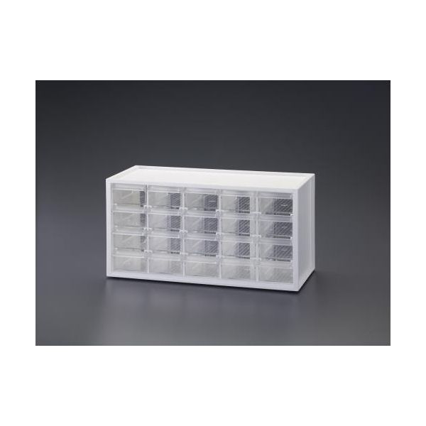 ●サイズ(W×D×H)mm…374×152×187●引出し…4段×5列(引出し数：20個)●引出しサイズ(W×D×H)…62×133×37mm●材質…ポリスチレン●重量…1.5kg●引出しが透明の為、一目で内容物を確認できます●引出しが飛び...