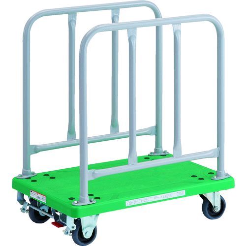 【特長】●両サイドのハンドルにより長尺物を運搬できます。●堅牢なリブ構造で耐久性に優れた樹脂台車です。●再生ポリプロピレン樹脂を使用し環境に配慮した台車です。●タイヤ痕の付きにくいグレーゴムを使用しています。●ストッパーを踏み込むとブレーキ...