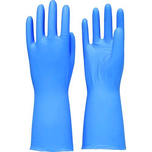 【特長】●薬品・油・グリスに優れた耐性があり、突き刺しにも強い丈夫な手袋です。【用途】●機械工作・印刷・メッキ・食品加工・清掃・農業・林業【仕様】●色：ブルー●サイズ：L●全長(cm)：30.0●手のひら周り(cm)：22.5●中指長さ(c...