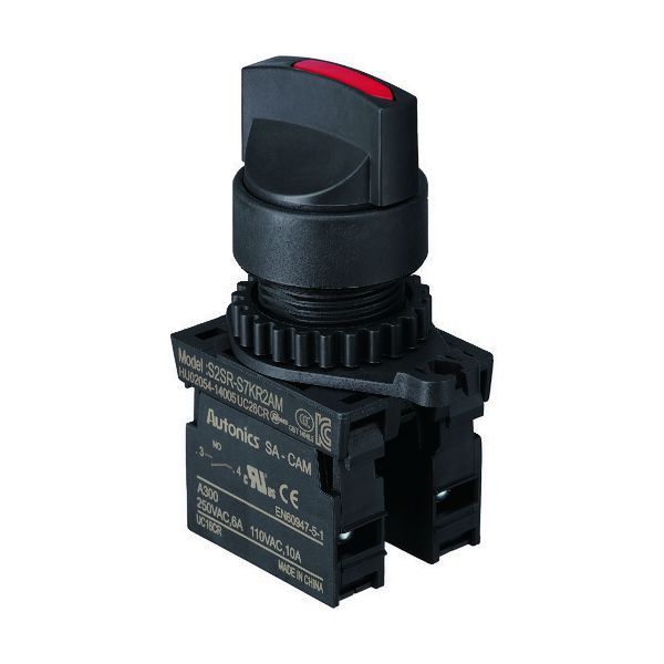 【特長】●コンタクトブロックの付け外しが可能で3段接続も可能です。優れた耐久性及び耐アーク性を実現しました。●作業によって使い分けできるようにツマミの色を赤・白の2色揃えました。【仕様】●動作：45°3ノッチ●接点構成：2a●取付穴寸法(m...