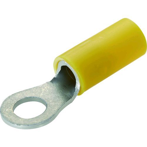 【特長】●接触面（舌部）が丸く、絶縁体形状はストレート形の絶縁被覆付圧着端子です。【用途】●軟銅のより線電線の接続に。【仕様】●電線抱合範囲 より線(［［MM2］］)：2.63〜6.64●電線抱合範囲 AWG：12-10●色：黄●外形寸法(...
