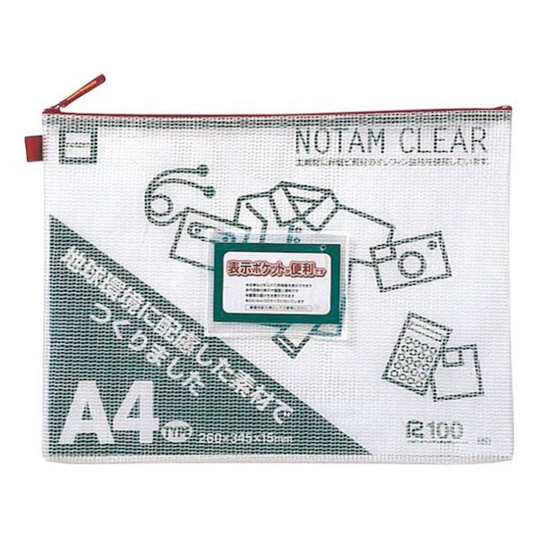 【商品説明】●繊維の入ったクリアー生地で、重いものでも安心です。●非塩ビ系オレフィン生地を使用しています。●ファスナー引手には、ナイロン素材を利用し、開閉しやすいです。●表示ポケット付きです。（UNC-B5、UNC-A4、UNC-B4のみ）