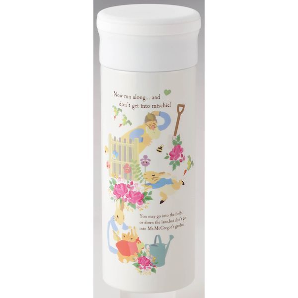 【商品説明】●コンパクトで軽量！保冷・保温に優れた真空2重構造！●通勤・通学時のバックの隙間にすっぽり入る携帯に便利なサイズです。●底面はゴム底面なので倒れにくい。●裏表には可愛らしいピーターラビットの絵柄入り。●飲みやすい氷止め付き。【材...