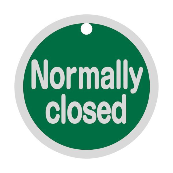 【商品説明】【特長】●軽量で耐久性に優れ、高温部でも使用できるアルミ素材を採用しています。【用途】●あらゆるバルブの設置場所に。【仕様】●色：緑●表示内容：Normally closed(常時閉)●厚さ(mm)：1●穴径(mm)：4●外径(...