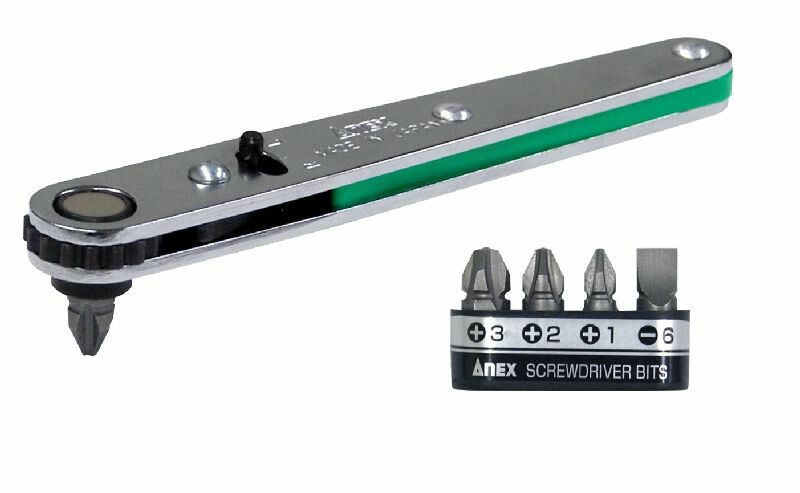 【仕様】 ●ストレート型●超短ビット:＋1 ＋2（2本） ＋3 ?6 【特長】 ●超薄型ヘッド21mm●手首を反復動作だけでネジを回せるラチェット機構●マグネットでビットチャッキング●狭いところでの作業に最適4962485204228