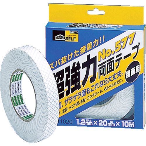 ニトムズメーカーお問い合わせ：03-3544-0615【特長】●ザラザラ面の素材もピッタリ接着します。●超強力な高機能両面テープです。【用途】●石こうボード、合板、コンクリートの接着。●塗装面への接着。【仕様】●色：ホワイト●幅(mm)：2...