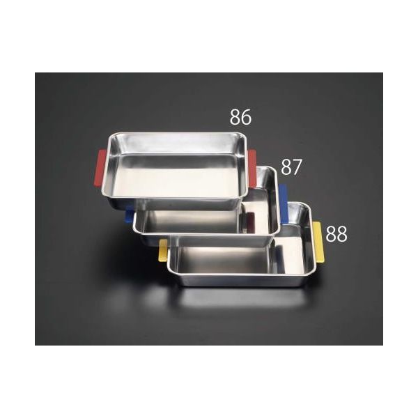 ●取手カラー…赤●容量…6L●外寸サイズ…445×293×64(H)mm●材質…トレー部：ステンレス(18-8)、取手部：ポリプロピレン樹脂●耐熱温度…120℃●耐冷温度…−20℃●HACCP対応商品●取手部が樹脂で持ちやすくなっています。