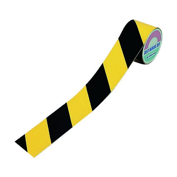 日本緑十字社メーカーお問い合わせ：06-6443-6139【特長】●ライトの光を反射するトラ柄のラインテープです。●設置が容易なはく離紙付です。【用途】●屋内用。●危険箇所、立入制限箇所の区分けに。【仕様】●色：黄/黒●幅(mm)：45●長...