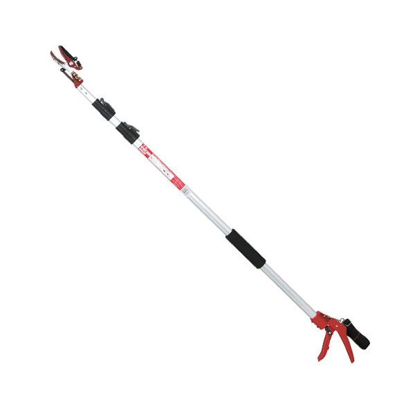 【用途】高枝切鋏。【機能・特徴】剪定・整枝・収穫作業用です。切る、つかむ、果樹収穫に最適です。付属の鋸刃で枝切り作業も可能です。3段パイプで3.0mまで伸縮可能です。コンパクト収納で車のトランクにはいります。【仕様】●生木切断能力：約15m...