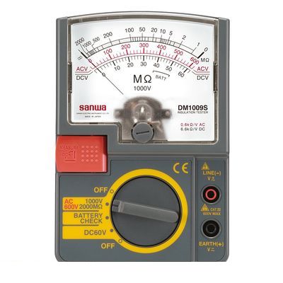【商品説明】■単レンジ式■小型■定格測定電圧:1000V/2000MΩ■目盛:1~2~1000~2000MΩ■ACV:600V、許容差:最大目盛値の±5%以内(正弦波交流:50~60Hz)■DCV:60V、許容差:最大目盛値の±5%以内■定...