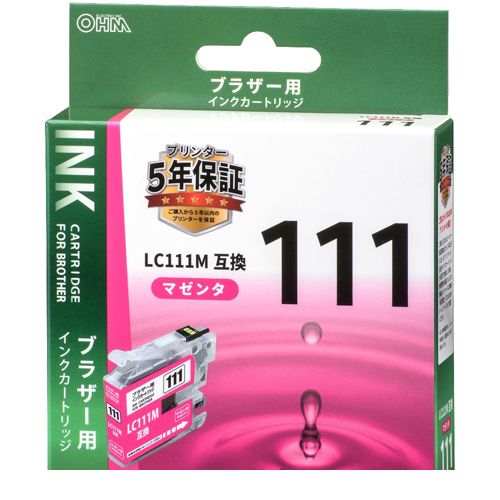 商品説明　「ブラザー用インクカートリッジ LC111M互換 染料マゼンタ INK-B111B-M」は、ブラザーの純正インクカートリッジ LC111M/染料マゼンタ の代わりに使える互換インクカートリッジです。●1個入り●残量表示完全対応●ブ...