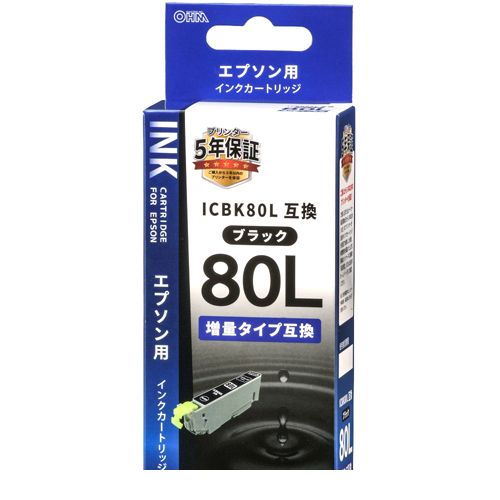商品説明　「エプソン用インクカートリッジ ICBK80L互換 染料ブラック 増量タイプ互換 INK-E80LB-BK」は、エプソンの純正インクカートリッジICBK80L/染料ブラック の代わりに使える互換インクカートリッジです。●残量表示完...