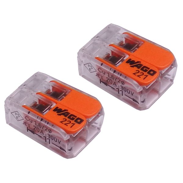 【商品説明】【特徴】レバー操作でワンタッチ結線●圧着端子・工具不要●単線・より線・可とうより線もOK【仕様】色：透明●材質：ナイロン●電線数：2本●定格：32A／400V●適合電線：単線(銅)φ0.65〜φ2.0mm●IV7本より線：0.0...