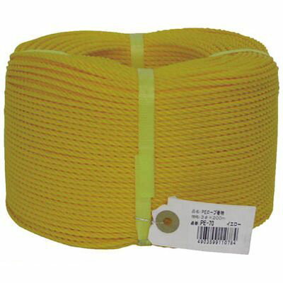 ●軽量で水に強く、強力でショックにも強いロープです。●ネット、農園芸、インテリア等●包装形態:コイル巻●色:黄●線径×全長(mmxm):3x200●質量(kg):0.97●3つ打●ポリエチレン4903599110784