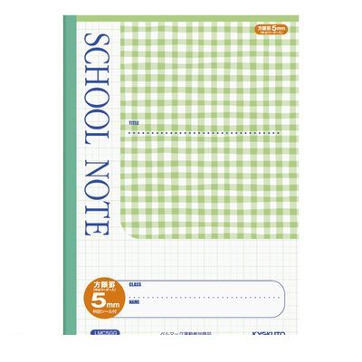 ●表紙を人気のチェック柄を使用し、罫内容が一目でわかる機能的なデザインをしたスクールノート●入数：1冊●罫内容 5mm方眼罫 中心リーダー入●規格 B5●糸綴じ●サイズ 本体 179W×252H/本文 179W×252H●枚数 30枚●本体...