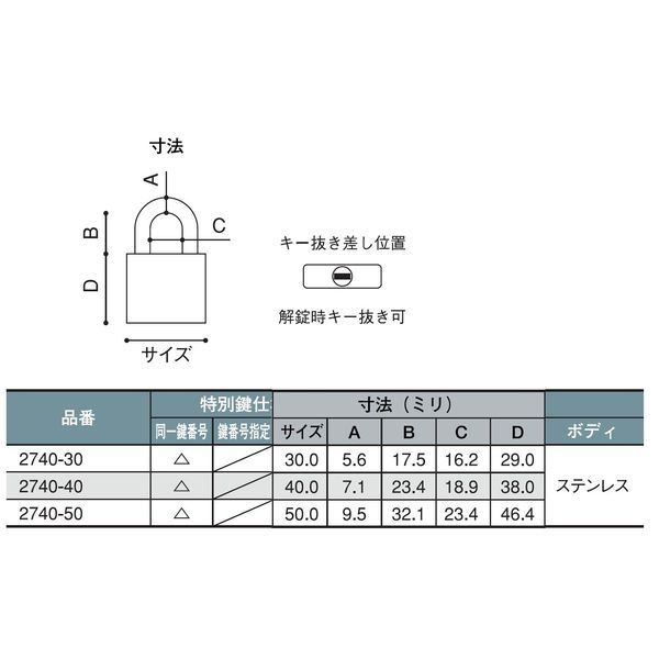 【商品説明】●オールステンレス製の南京錠。●キー3本付き●取付環境によって、サビや腐食等が発生する場合があります。4532757010798