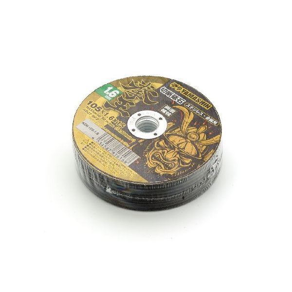 山真製鋸0120-205-888【商品説明】●高性能切断を実現!!●10枚入（未開封時の劣化・酸化を低減する品質保持シュリンクパックを採用!!）●切断用途；薄鉄板・波トタン・鉄パイプ・丸棒・サッシ・ALC・ステンレス等●両面補強　砥石粒度；...