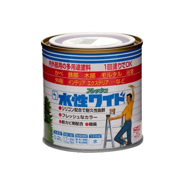 【商品説明】水性塗料 半つや 屋内外用　●塗膜は汚れにくく、付着した汚れも水しぶきで簡単に洗浄できる（ウォッシャビリティに優れる）高性能塗料です。●タレにくい、微臭タイプです。●かび止め材、さび止め材配合しています。●浴室・台所・洗面所・部...