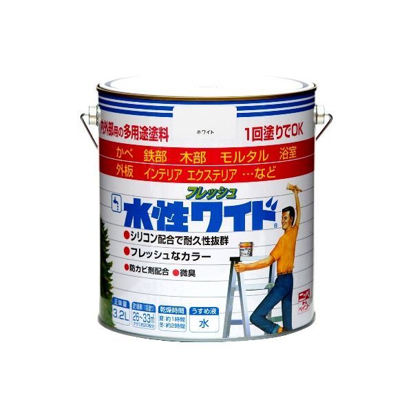 【商品説明】水性塗料 半つや 屋内外用　●塗膜は汚れにくく、付着した汚れも水しぶきで簡単に洗浄できる（ウォッシャビリティに優れる）高性能塗料です。●タレにくい、微臭タイプです。●かび止め材、さび止め材配合しています。●浴室・台所・洗面所・部...