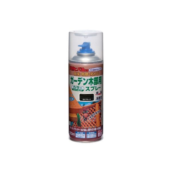 【商品説明】木部塗料 スプレー 天然ヒバ油配合 防虫・防腐・防カビ効果●木材に深く浸透し、はっ水性、耐候性に優れていますので、木材を長期間保護します。●天然ヒバ油（ヒノキチオール主成分）配合により、優れた防虫・防腐・防かび効果を発揮します。...