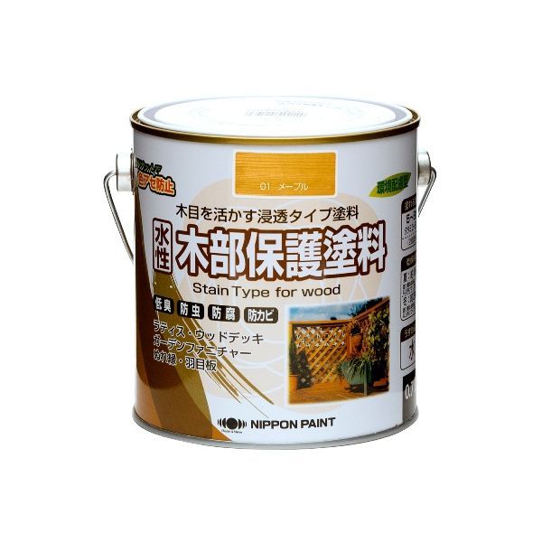 【商品説明】水性木部保護塗料 木目を生かす浸透タイプ 紫外線吸収剤●水性タイプなので、初めての方にも手軽に塗装できる木部保護塗料です。●木材の防虫・防腐・防かび効果に優れ、木材に浸透して木の腐蝕を防ぎます。●木目を生かした半透明仕上げができ...