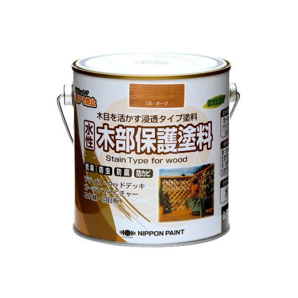 【商品説明】水性木部保護塗料 木目を生かす浸透タイプ 紫外線吸収剤●水性タイプなので、初めての方にも手軽に塗装できる木部保護塗料です。●木材の防虫・防腐・防かび効果に優れ、木材に浸透して木の腐蝕を防ぎます。●木目を生かした半透明仕上げができ...