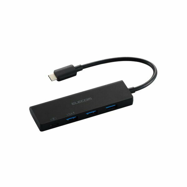 ELECOM エレコム USB Type−C ハブ USB3．2 Gen1 USB−A ×3 USB−C ×1 PD対応 85W バスパワー／セルフパワー 両対応 薄型 ケーブル長12cm ブラック U3HC-H040PBK