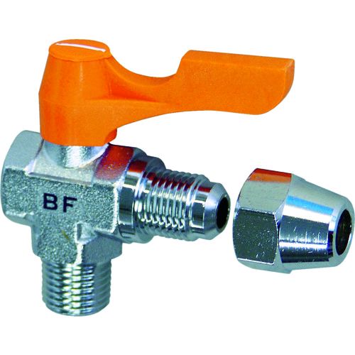 アソーメーカーお問い合わせ：06-6796-3301【特長】●ボールバルブと継手の一体化コンパクトな形状です。●アングル型です。●特有のカラー感覚とデザインは機器の機能と美観を高めます。【用途】●0.98MPa（80℃〜-10℃）の水、空気...