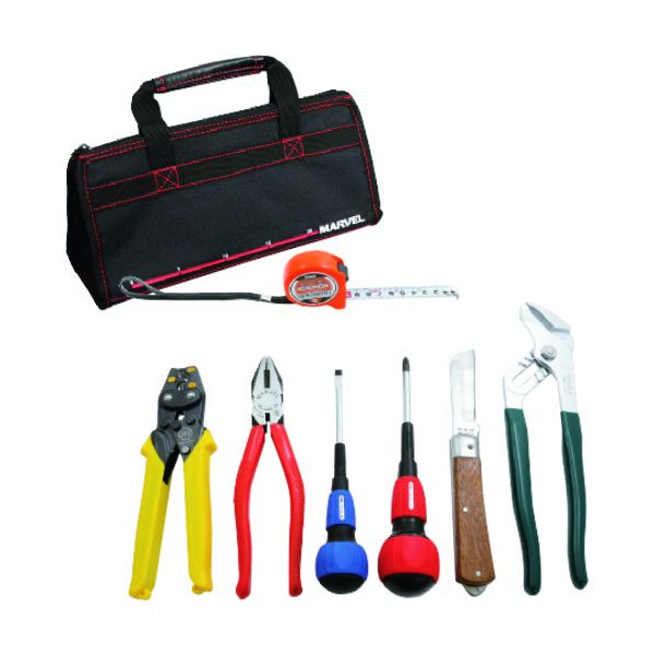 【商品説明】【特長】●電気工事士技能試験を受験するための基本工具+JIS C-9711適合品の圧着工具（リングスリーブ用）のセットです。●マイナスドライバーは先端5.5mm幅でスイッチプレートの取り外しなどの作業に適したサイズです。●合格後...