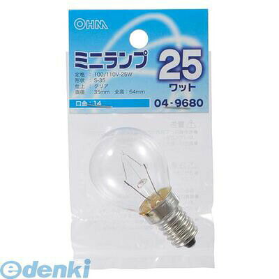 オーム電機0120-963-006●ガラス球の曲線がなだらかなS形の電球です。●口金はE14。主に輸入照明器具に使われます。●定格：100／110V−25W●形状：S−35●口金：E14●色：クリア●直径35×長さ64mm497127549...