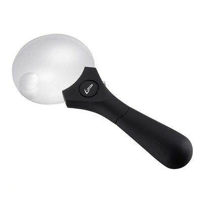 オーム電機0120-963-006● 光学レンズにより、約3倍、約4.5倍（サブレンズ使用時）に拡大されます。● メインレンズはフチがなく見やすいです。● 大型レンズなのに軽量（約85g）、また持ち手はラバーで持ちやすいです。● LEDライ...